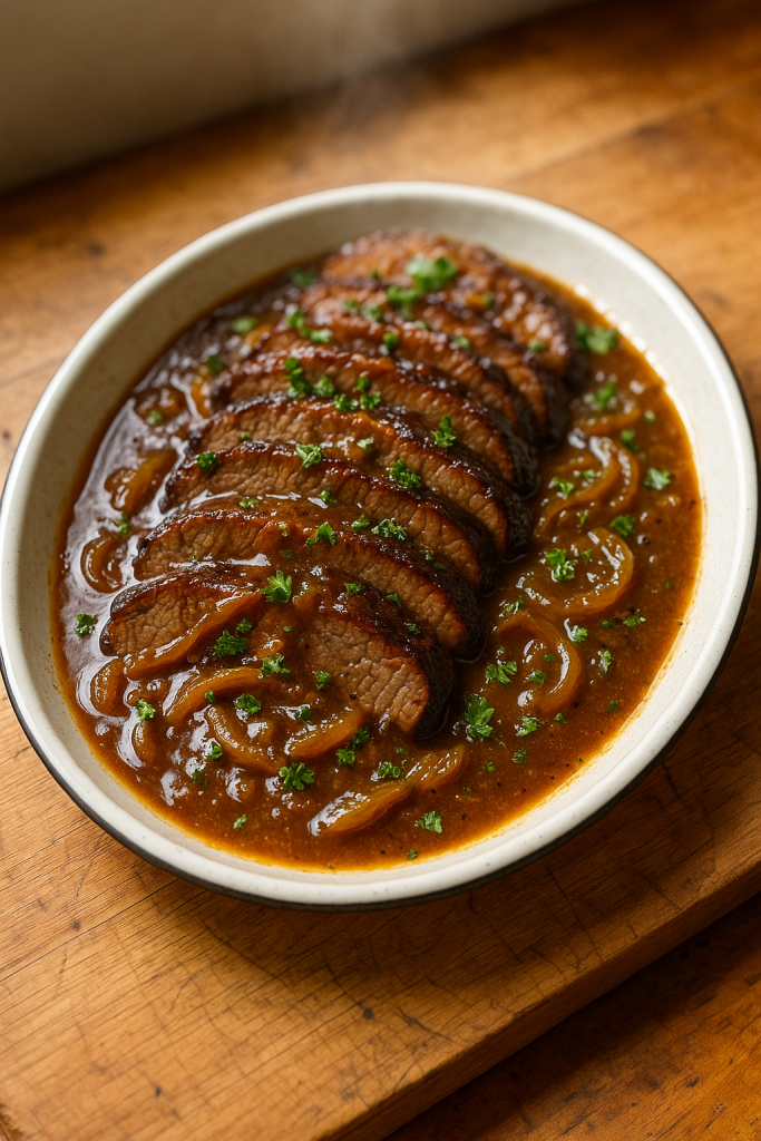 Cola-Braised Brisket with Sweet-Onion Jus - Darren Klugman